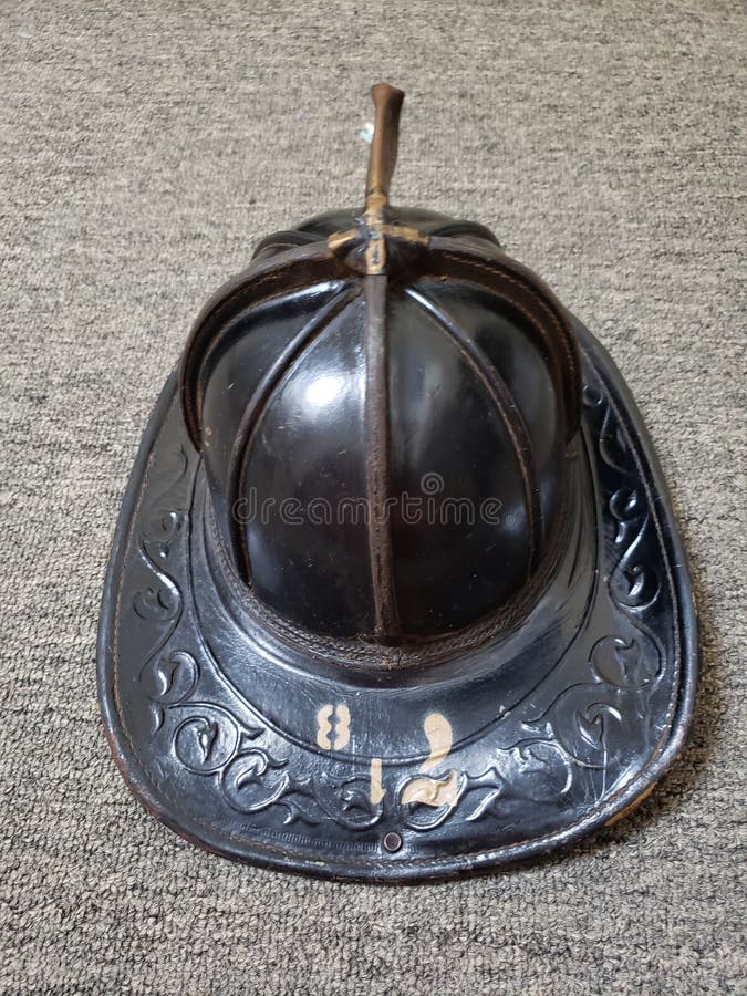 Oldschool Vintage Leather Leather Firemen Helmet Stock Image - Image of ...