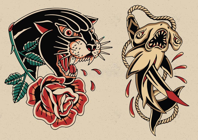 Old Skool Tatoo flash set stock vector. Illustration of flash - 252652040