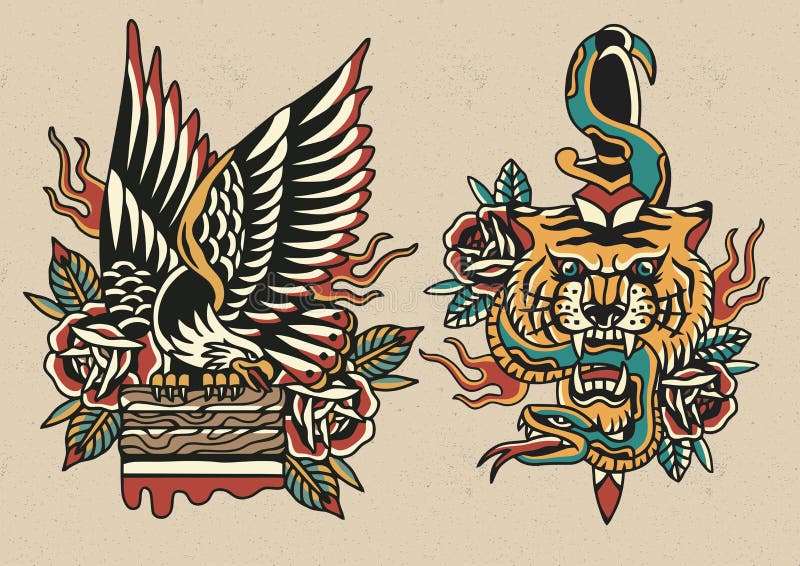 Old Skool Tattoo Flash Set Vector Illustration Poster Template Stock ...