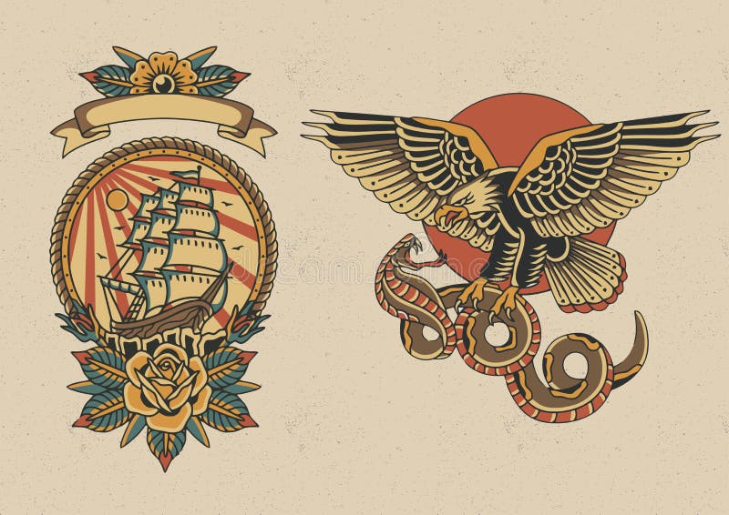 Old Skool Tattoo Flash Set Vector Illustration Poster Template Stock ...