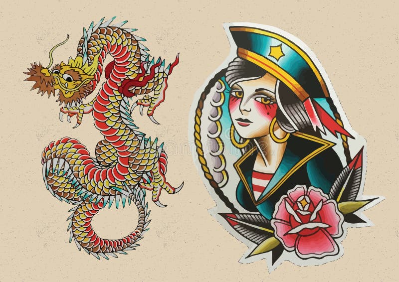 Old Skool Tattoo Flash Set Vector Illustration Poster Template Stock ...