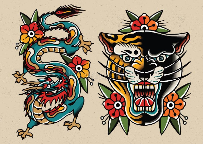 Old Skool Tattoo Flash Set Vector Illustration Poster Template Stock ...