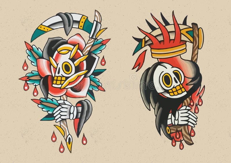 Old Skool Tattoo Flash Set Vector Illustration Poster Template Stock ...