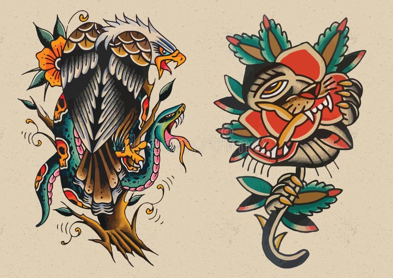 Old Skool Tattoo Flash Set Vector Illustration Poster Template Stock ...