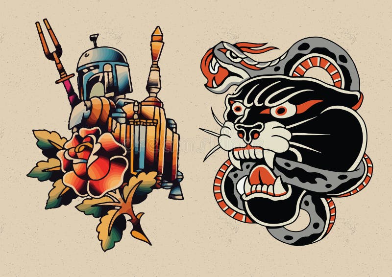 Old Skool Tattoo Flash Set Vector Illustration Poster Template Stock ...