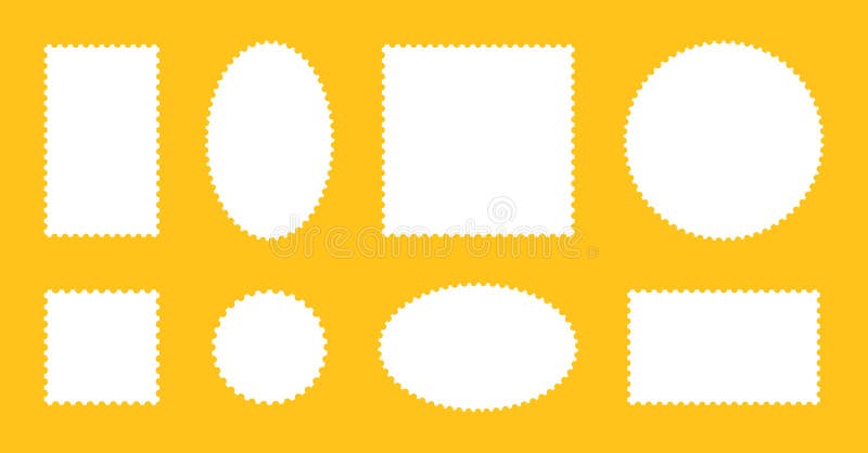 Set of Postage Stamp Frames. Empty Borders. Circle, Rectangular Blank ...