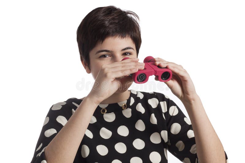 Olhando Distante - a Menina Com Binocular Imagem de Stock - Imagem de ...