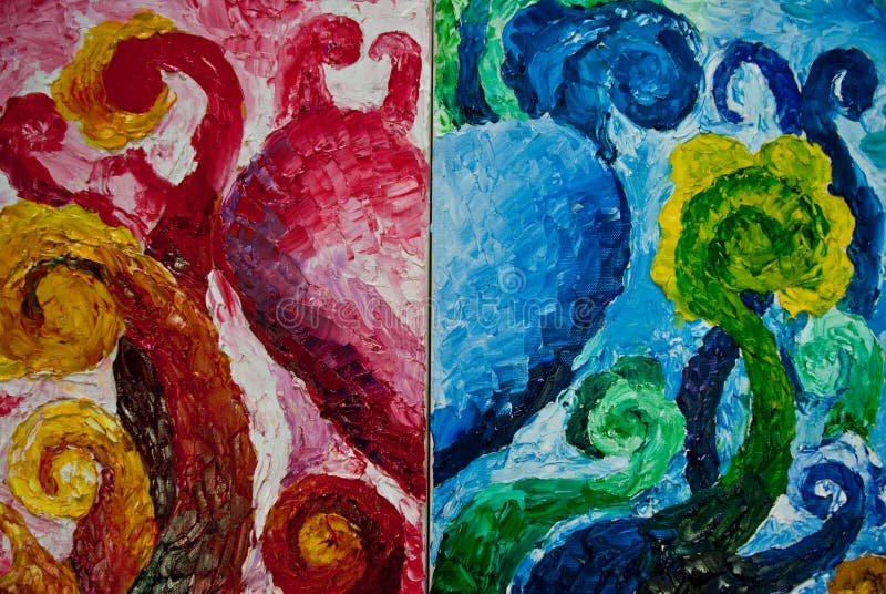 Gekleurde Die Verf Op Palet Wordt Gemengd Vuile Borstel En Hartvorm ...