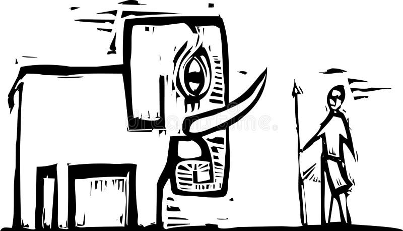 Olifant en Jager vector illustratie. Illustration of naturalness - 23284444