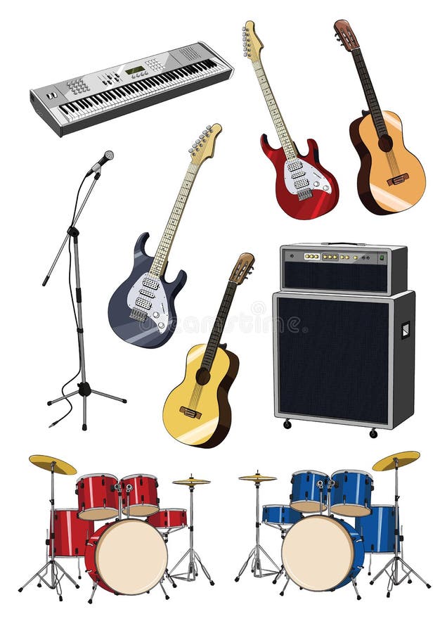 Olika Musikinstrument Under Viten Vektor Illustrationer - Illustration ...