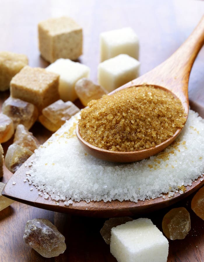 Olika Sorter Av Socker, Brunt, Vit Och Raffinerat Arkivfoto - Bild av ...