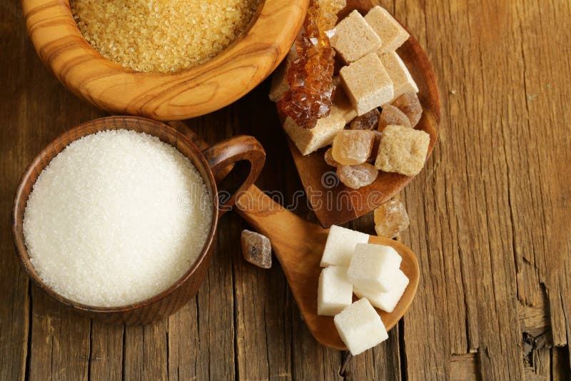 Olika Sorter Av Socker - Brunt, Vit, Raffinerat Socker Arkivfoto - Bild ...