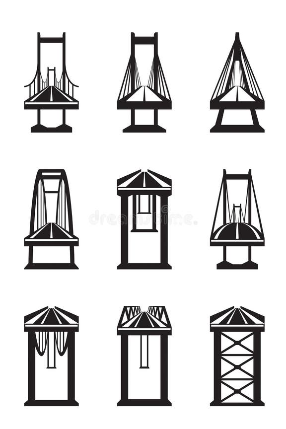 Olika typer av broar vektor illustrationer. Illustration av bygger ...