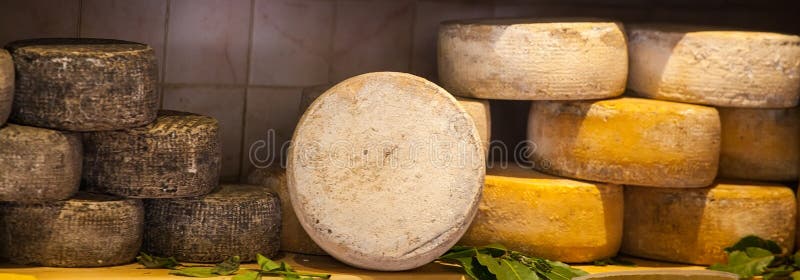 Olika Stycken Av Ost Cheddar Parmesan, Emmental, Blå Ost, Camembert ...