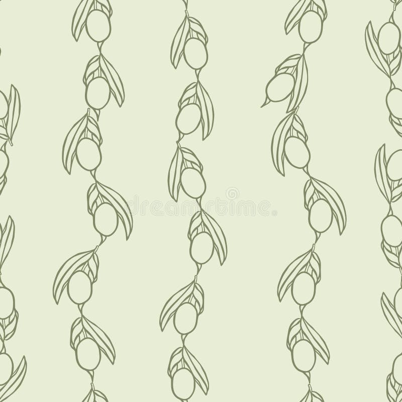 Olive Branch, Black Ink Hand Drawn Simple Seamless Pattern Stock Vector ...