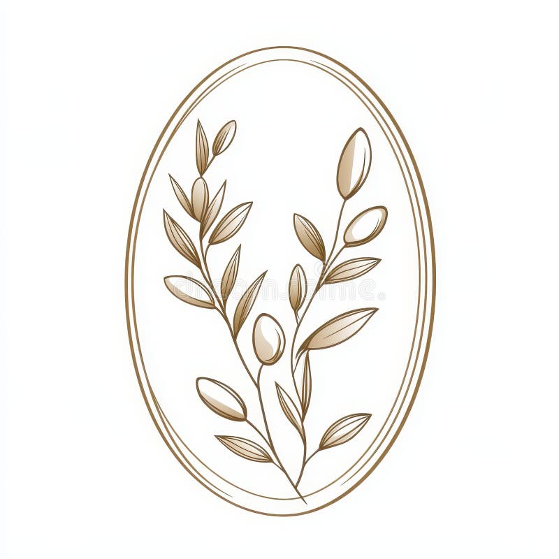 Olive Branch in Elegant Gold Frame Botanical Illustration Minimalist Design Stock Illustration ...