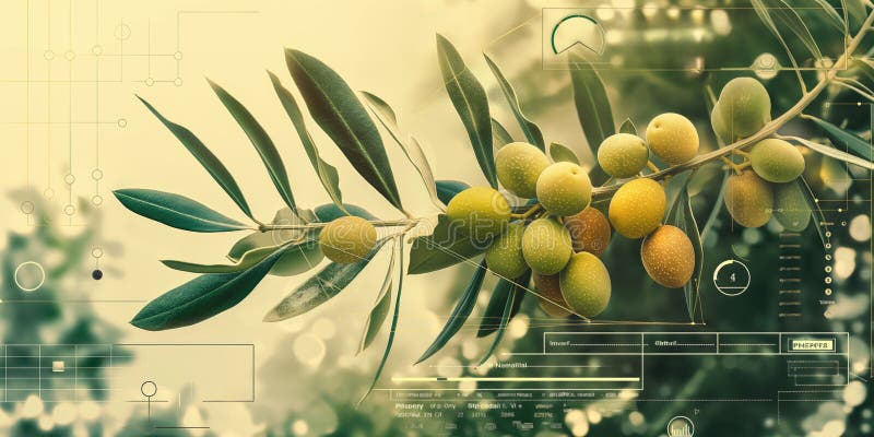 Olive Branch with Green and Ripe Olives, Artificial Intelligence ...