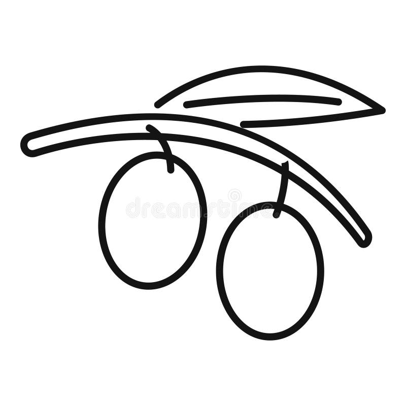 Olive Branch Holding Two Olives with Leaf Line Art Stock Illustration ...