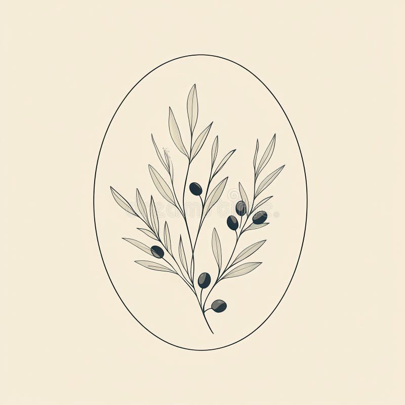 Olive Branch Minimalist Botanical Line Art Illustration Stock ...