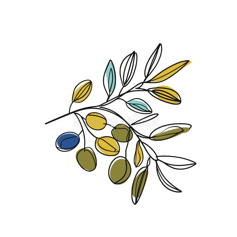 Olive Branch with Olives Simple Line Art Drawing Stock Vector ...