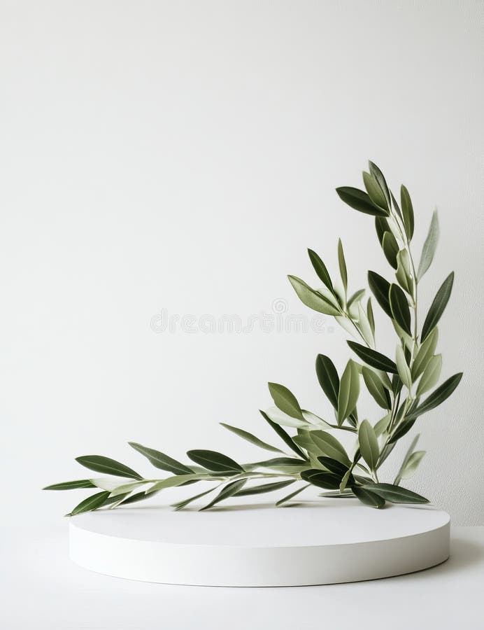 Olive Branch on White Plinth Stock Illustration - Illustration of green ...
