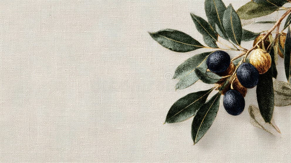 Olive Branches and Figs Arranged on Textured Linen for a Rustic and ...