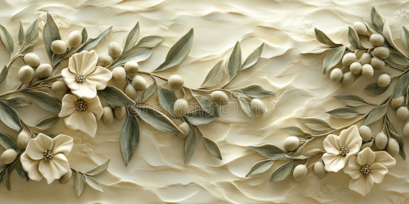 Olive Branches and Flowers Creating a Decorative Bas Relief Pattern ...