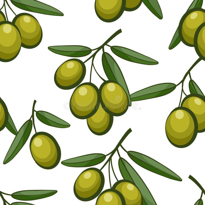 Olive Branches Seamless Pattern Stock Illustration - Illustration of ...
