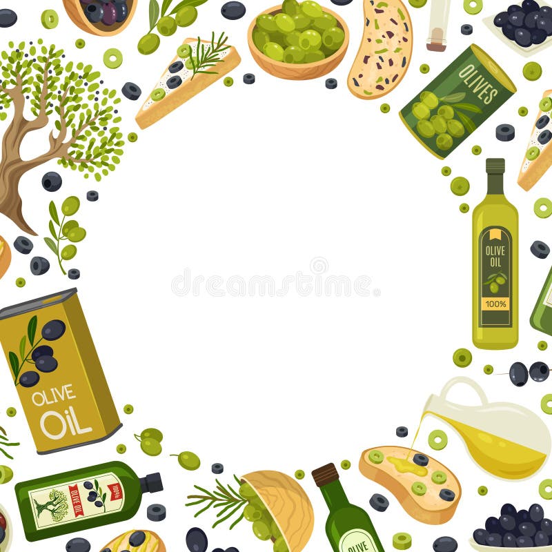 Olive. Circle Background with Illustrations of Different Olives ...