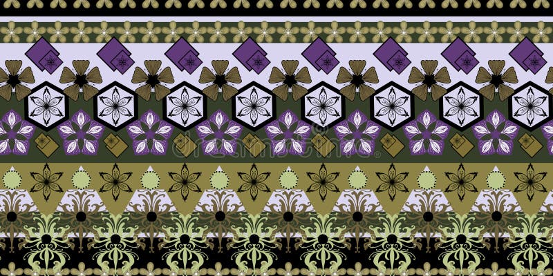 Olive Color Seamless Pattern with Flowers and Shapes Stock Illustration ...