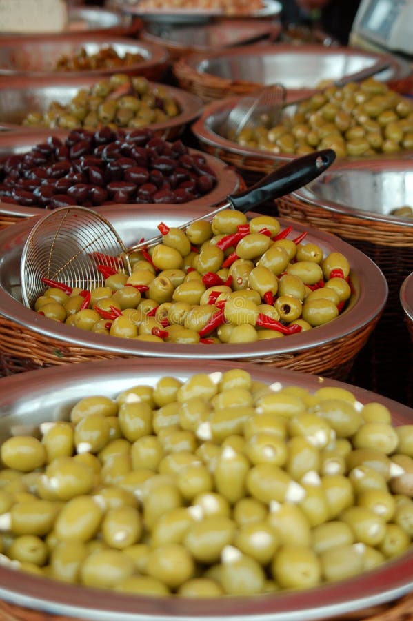 Olive Display on Market Stall Stock Image - Image of cooking, product ...