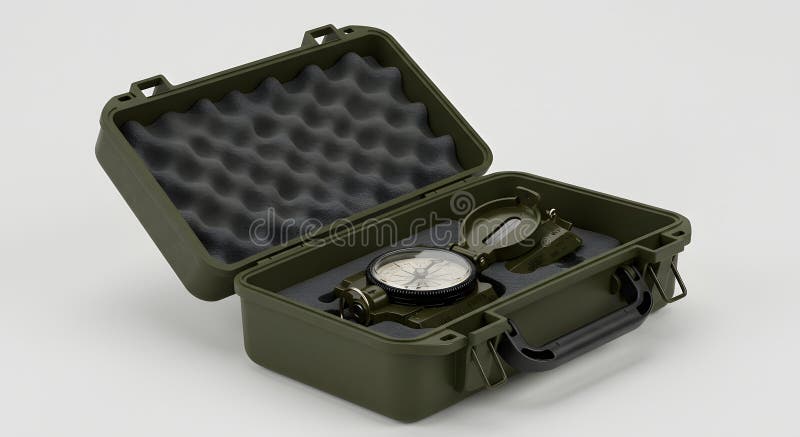 Olive Drab Compass in Protective Case, Ai Generated Stock Illustration ...