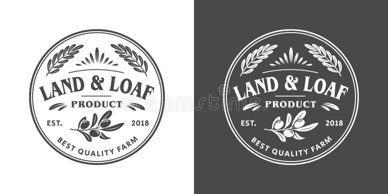 Olive Farm Label Template Isolated on Black and White Background Stock ...