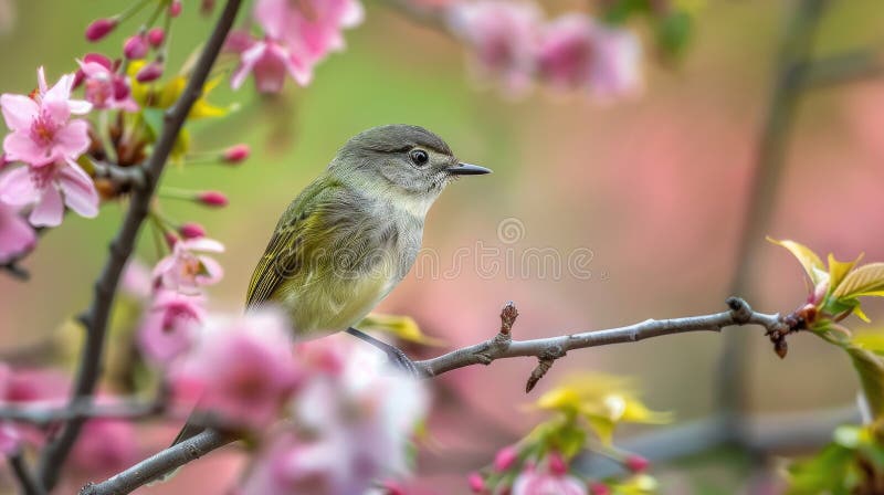 An Olive Flycatcher Bird Perched on a Spring Tree Branch Stock ...