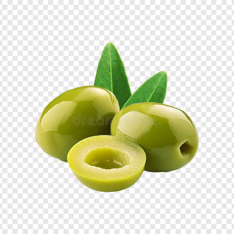 Olive Fruit with Slice and Leaf on Transparent Background Stock Image ...