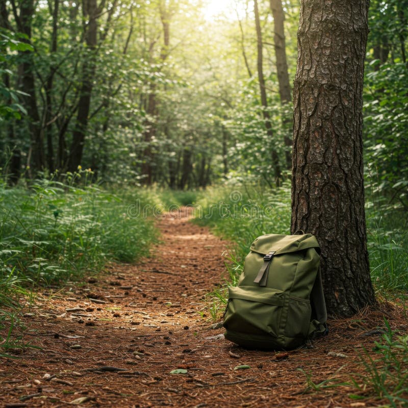 Olive Green Backpack by Forest Path Sunlight Stock Illustration - Illustration of forest, serene ...