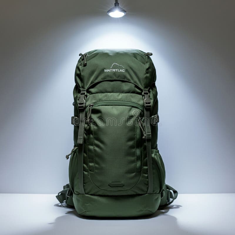 Olive Green Backpack with Multiple Compartments, Seen Under a Bright Spotlight. the Stock ...