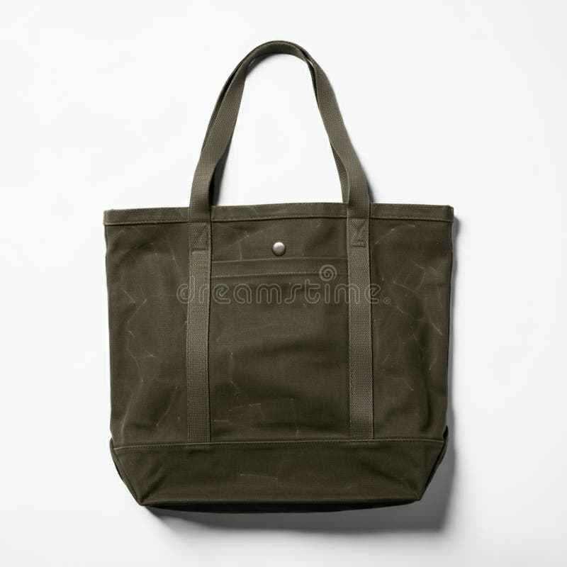 Olive Green Canvas Tote Bag with Dual Handles and a Rectangular Shape ...