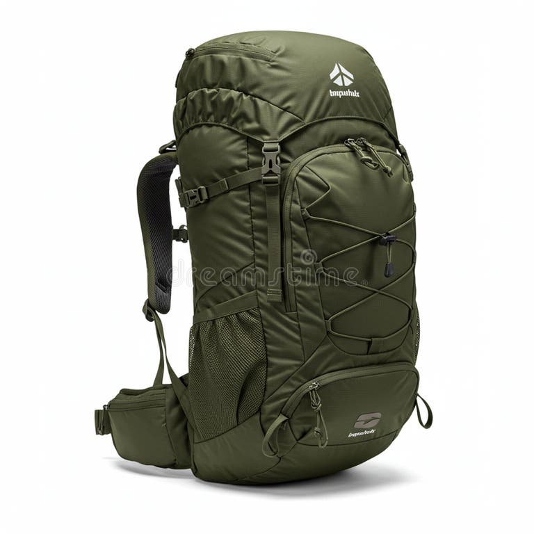 Olive Green Hiking Backpack with Numerous Compartments and Straps ...