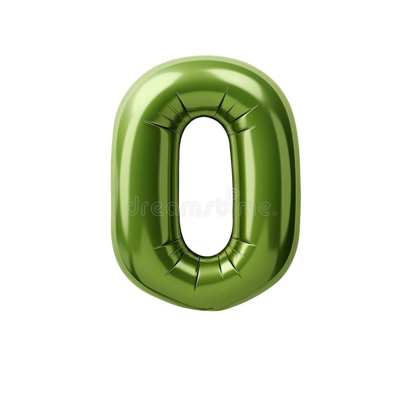 Olive Green Metallic 0 Number Balloon Realistic 3D on White Background ...