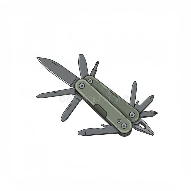 Olive Green Multitool Illustration with Multiple Blades Stock ...