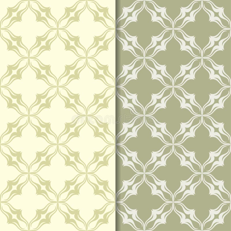 Olive Green Set of Floral Seamless Patterns Stock Vector - Illustration ...