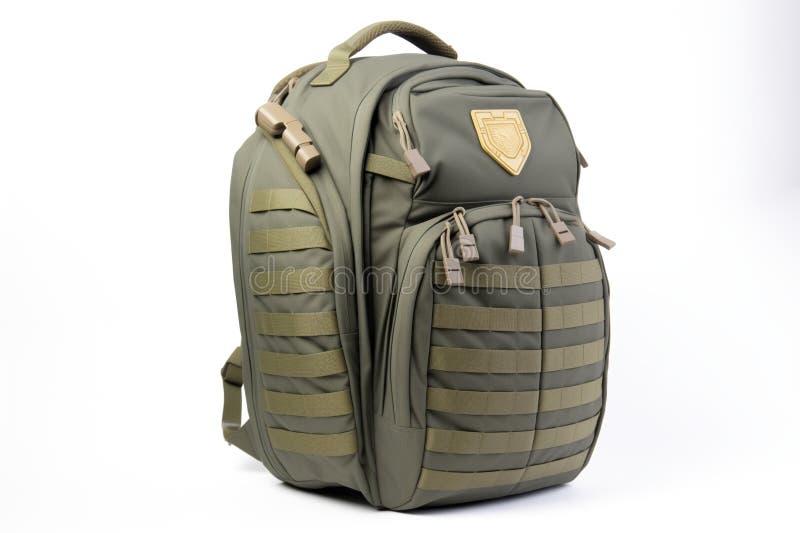 Olive Green Tactical Backpack with Molle, on White Stock Image - Image ...