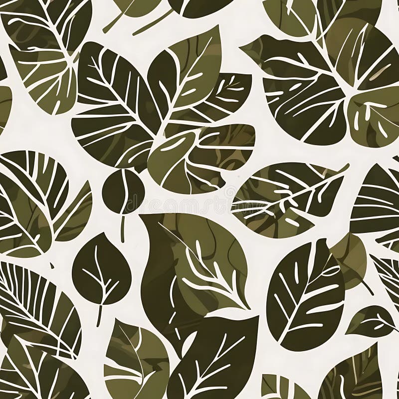 Olive Green Tropical Leaf Pattern Seamless Design Botanical Print Stock Illustration ...