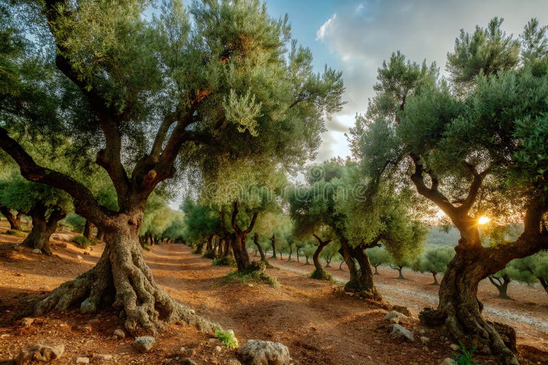 Olive Grove on the Island of Greece. Plantation of Olive Trees. Stock ...