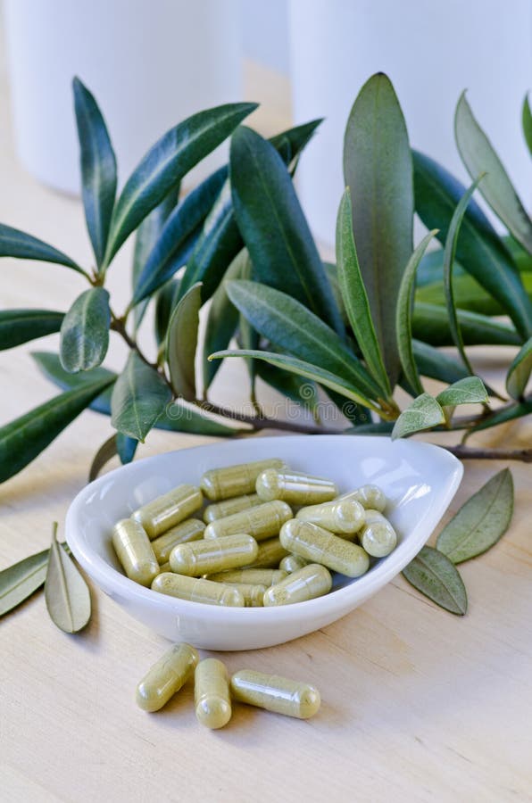 Olive Leaf Extract in Capsules. Dietary Supplements Stock Image - Image ...