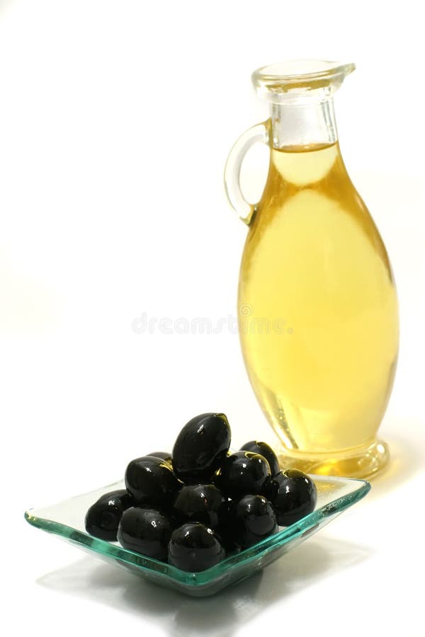 Olive Oil, Olives And Green Salad Stock Image - Image of food, isolated ...