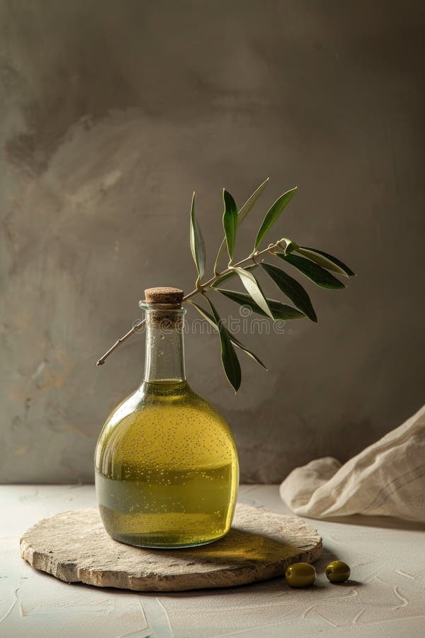Olive Oil Bottle with Fresh Bay Leaves on Rustic Background Stock Photo ...