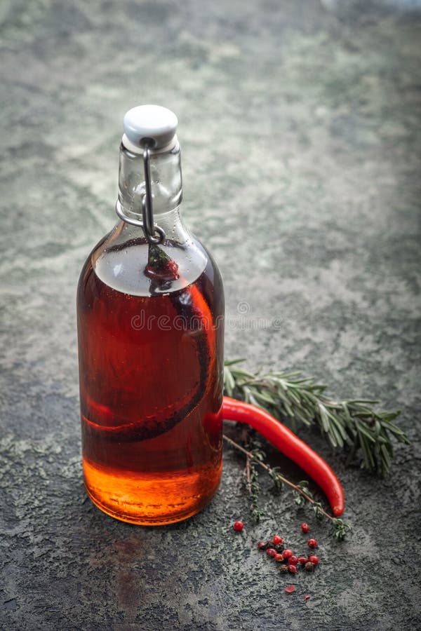 Olive Oil in a Bottle with Hot Pepper Inside Stock Photo - Image of ...