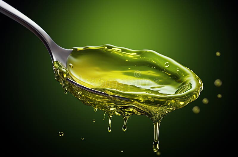 Olive Oil is Splashing on the Spoon. Created with Generative AI Stock ...